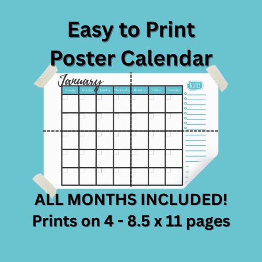 Extra-large Printable Wall Calendar (2x2 Poster Size) - Etsy