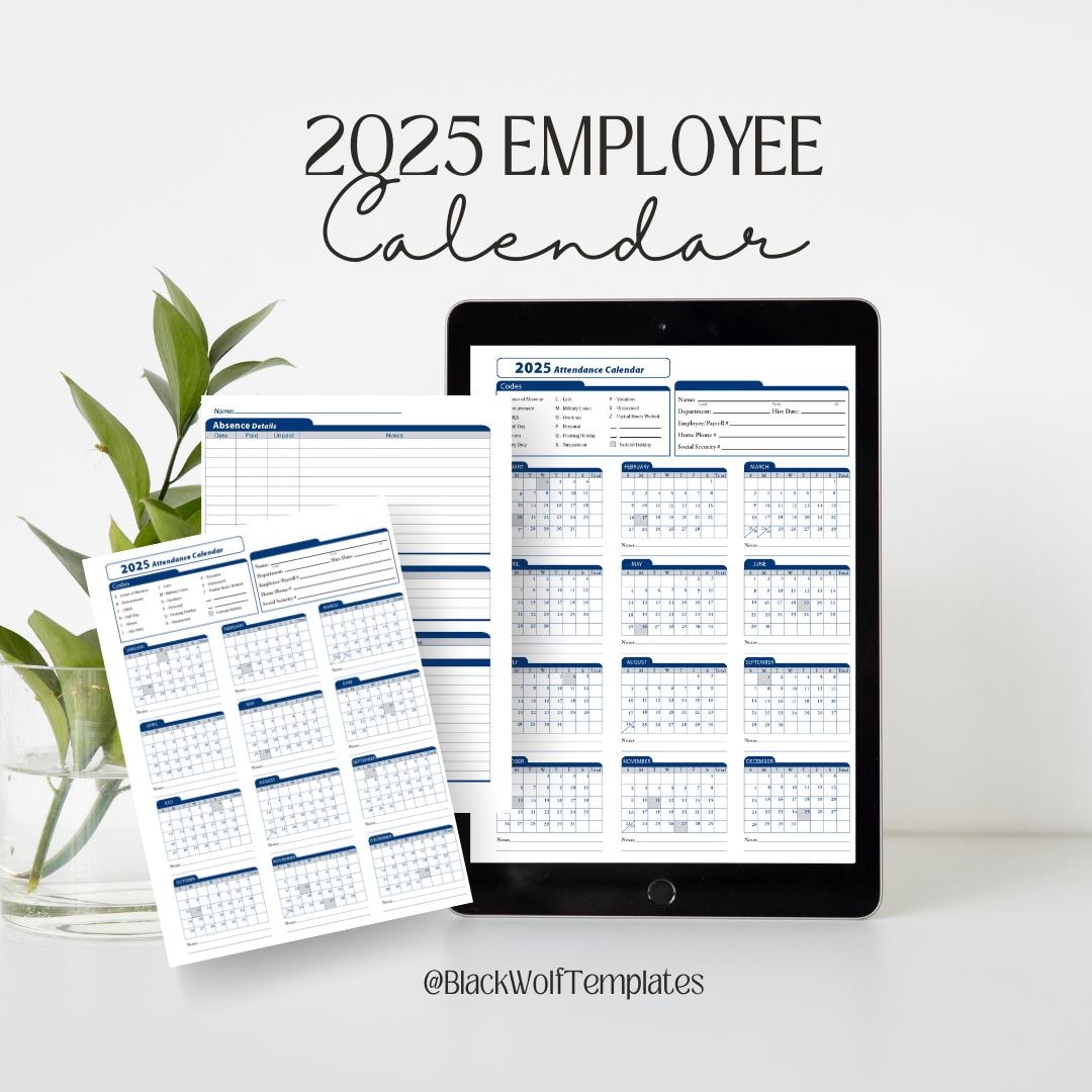 2025 Employee Attendance Calendar | Instant Download | Printable - Etsy