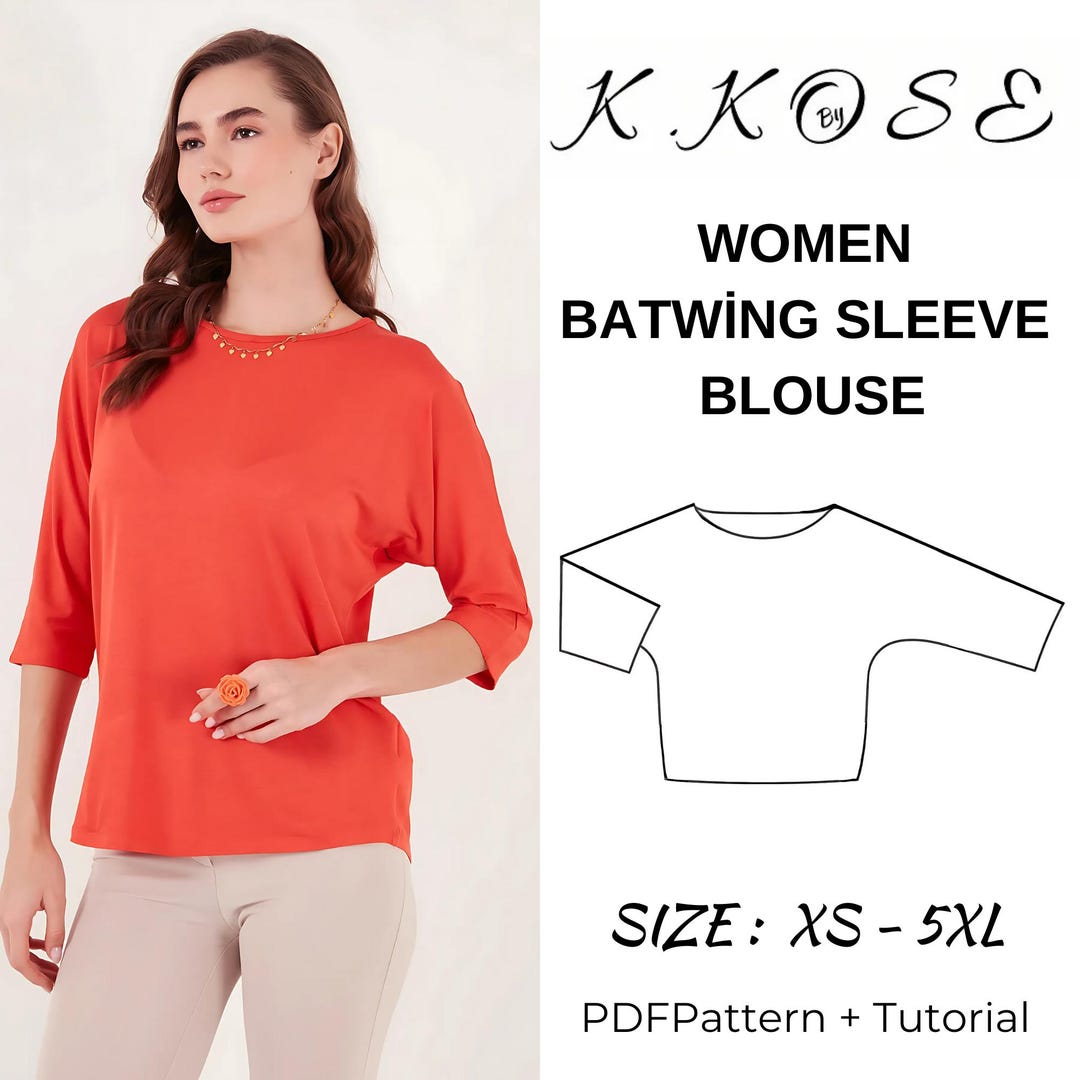Women Batwing Sleeve Blouse Sewing Pattern /batwing Blouse Sewing ...