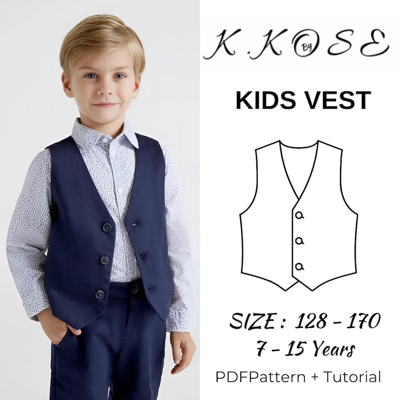 Kids Vest Sewing Pattern PDF Sizes 128–170 Unisex Lined Vest Step-by ...