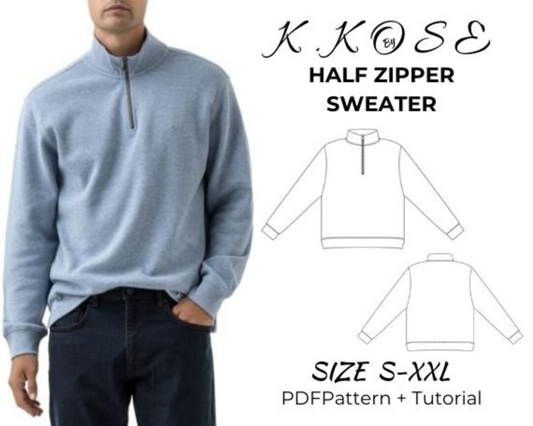 Half Zıpper Sweater / Zip up Sweater / PDF Sewing Pattern / Unisex Half ...