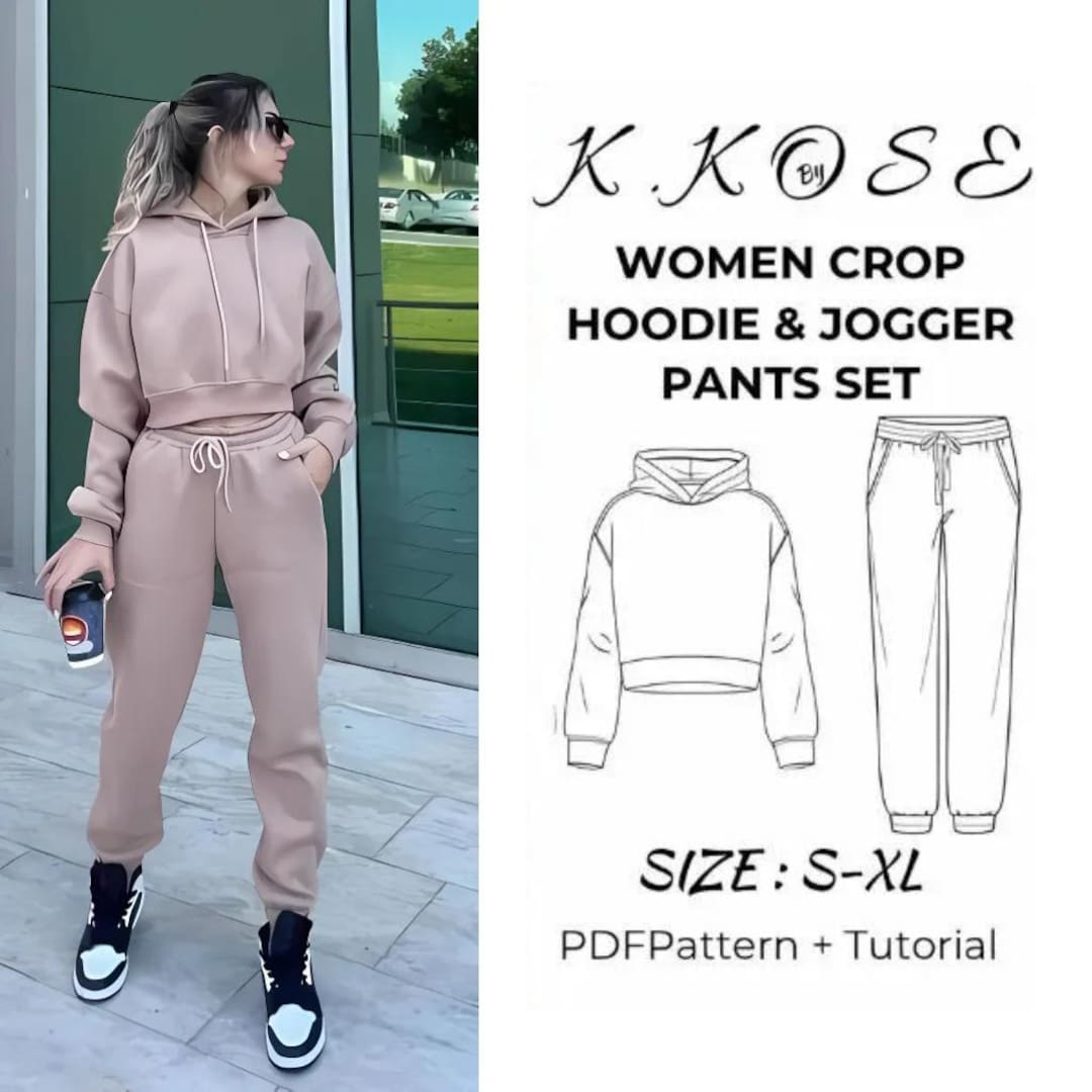 Women Crop Hoodıe & Jogger Pants Pattern Beginner Friendly Sewing Set ...