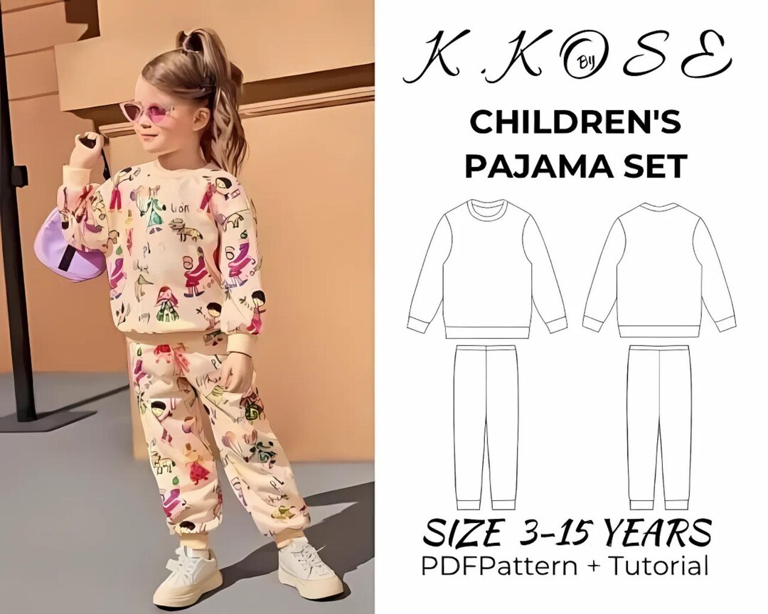 Children's Pajama Set Sewing Pattern: Kids Nightwear (size 3Y-15Y) (PDF ...