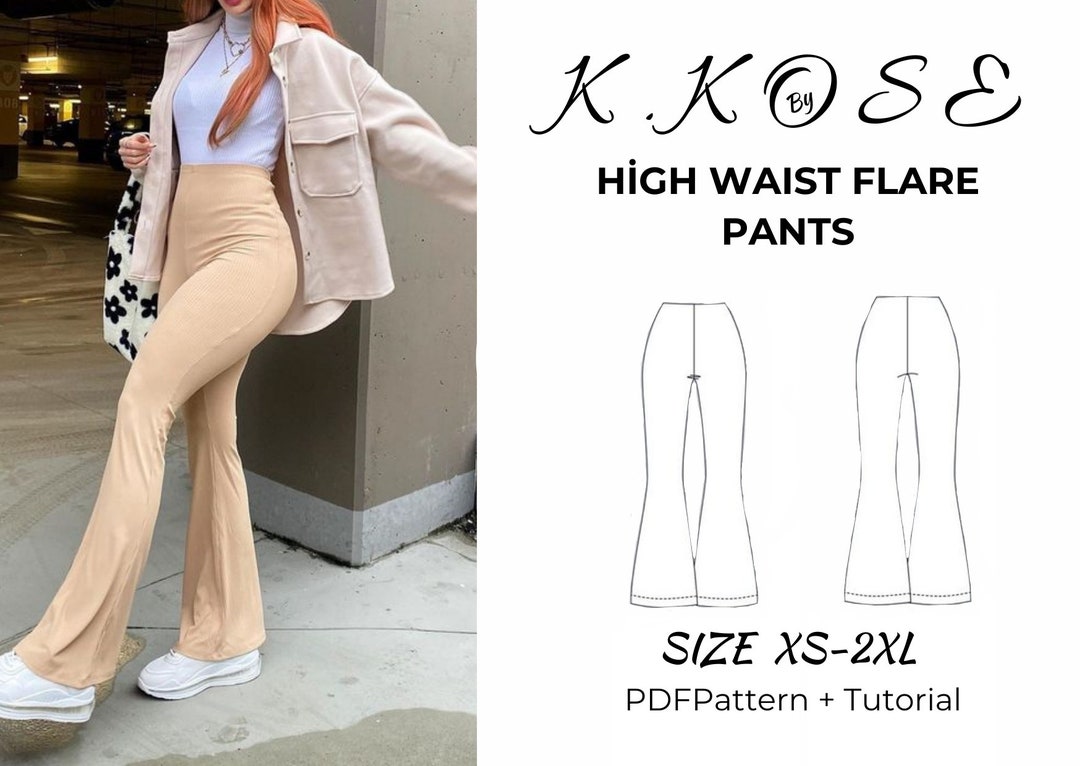High Waist Flare Pants PDF Sewing Pattern /flare Pants Sewıng/ High ...