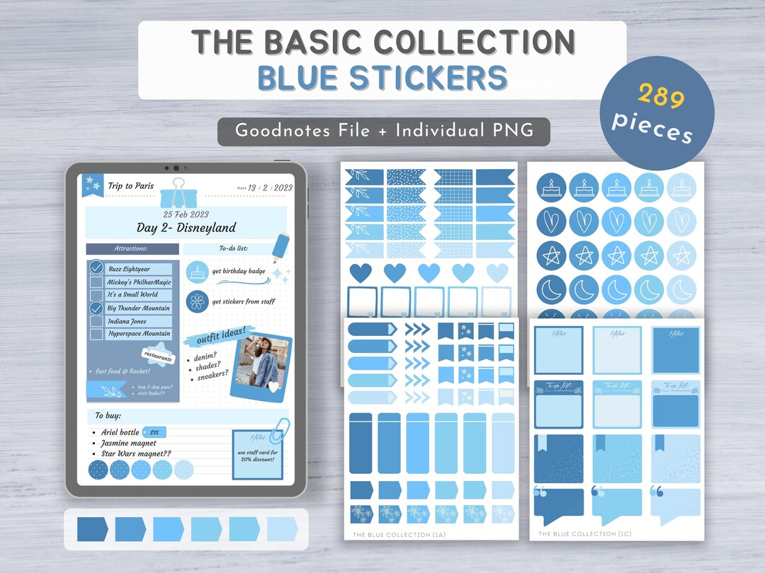Digital Stickers - Blue Palette Planner for Goodnotes, Individual PNG ...