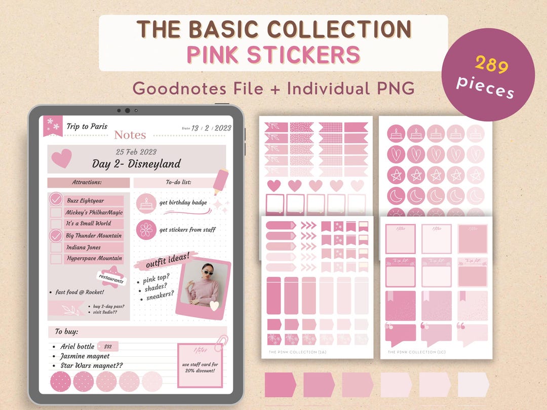 Planner Stickers: Pink Themed Digital Stickers, Individual PNG Memo for ...