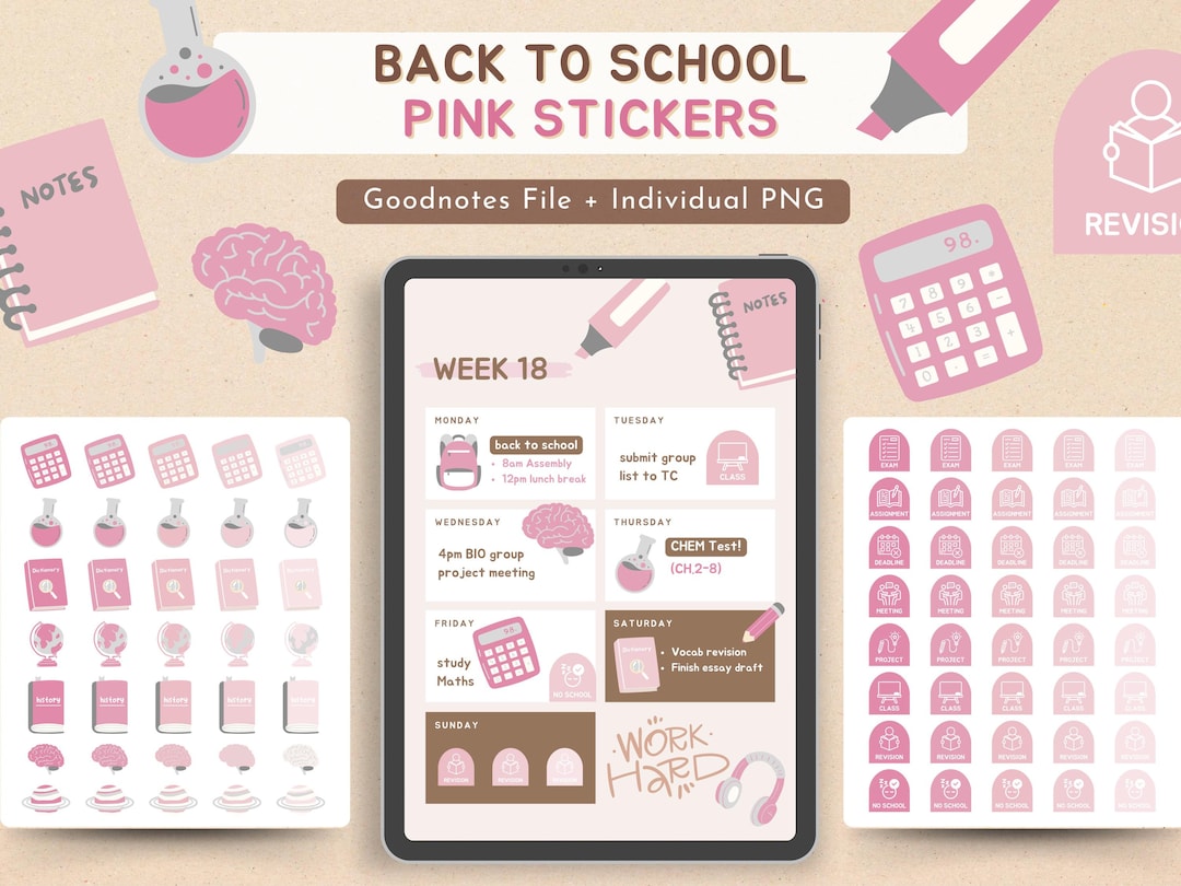 Studying Digital Stickers, Individual Png, Pink Digital Stickers ...