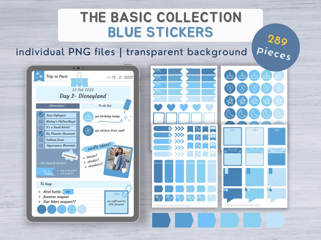 Digital Planner Stickers, Individual Digital Stickers, Blue Digital ...