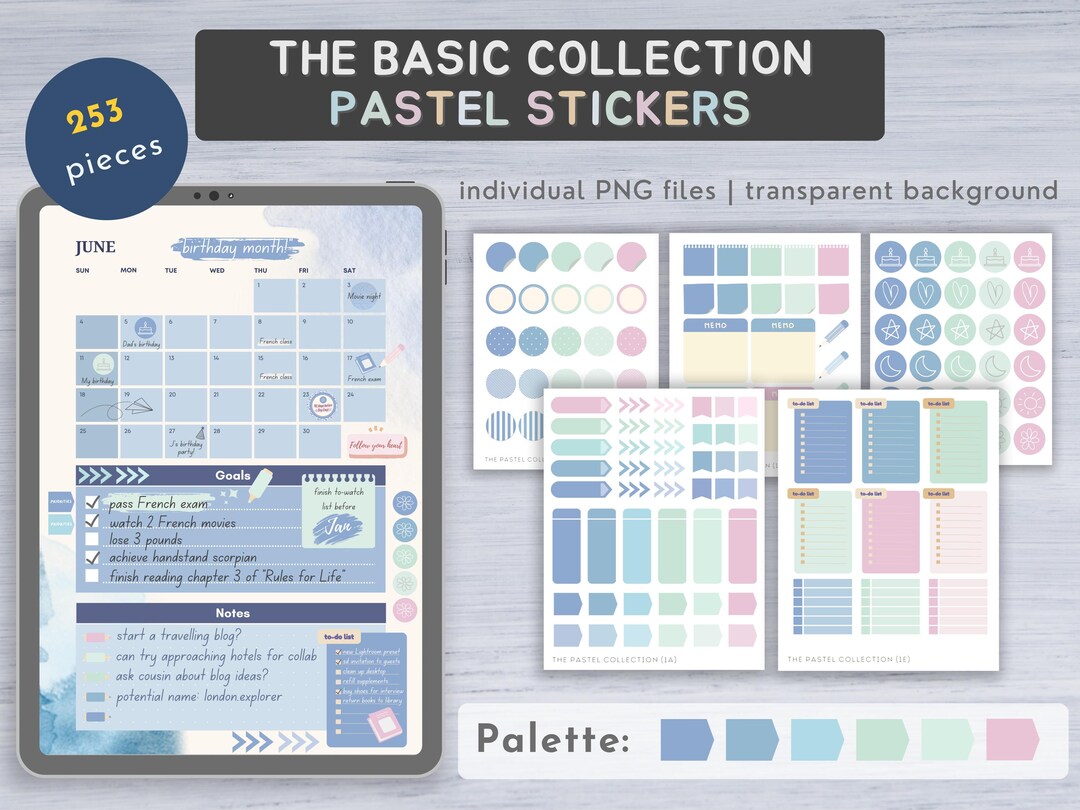 Pastel Digital Planner Stickers | Individual Pngs, Pastel Palette ...