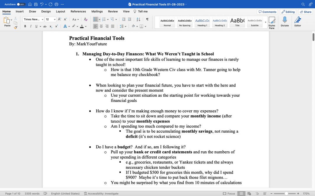Practical Financial Tools Outline, Finance Planner, Personal Finance - Etsy