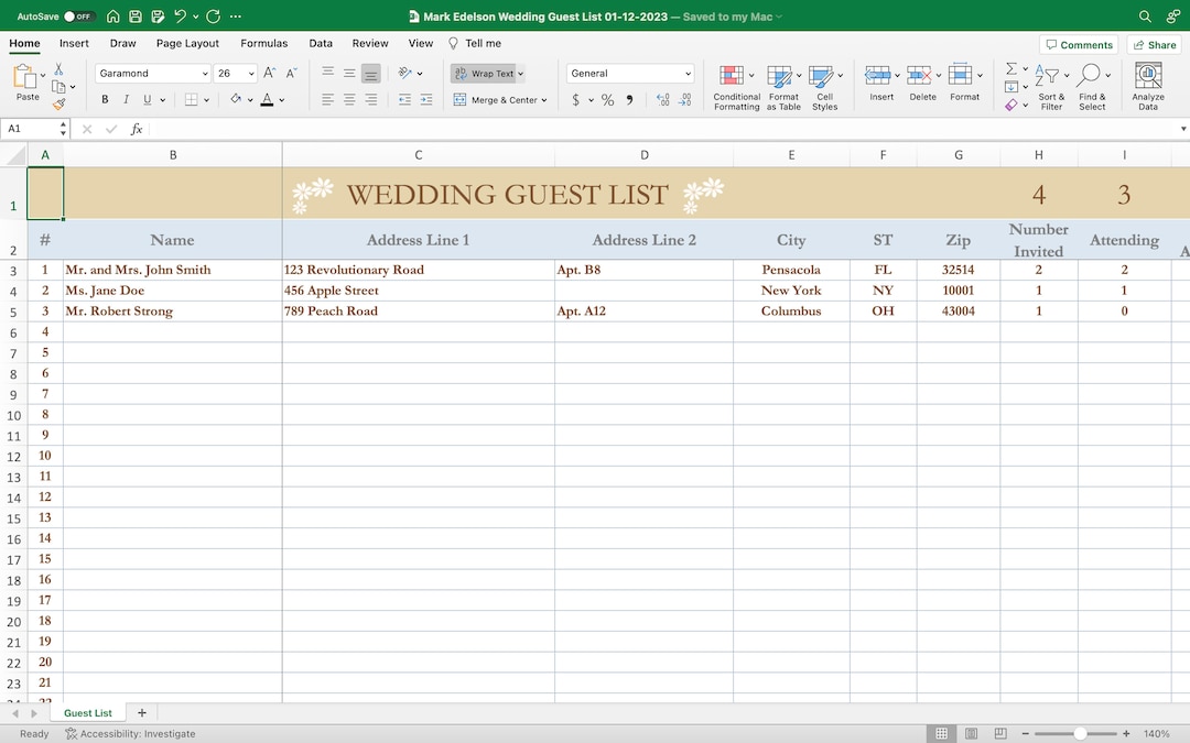 Wedding Guest List Template, Wedding Planner Template - Etsy