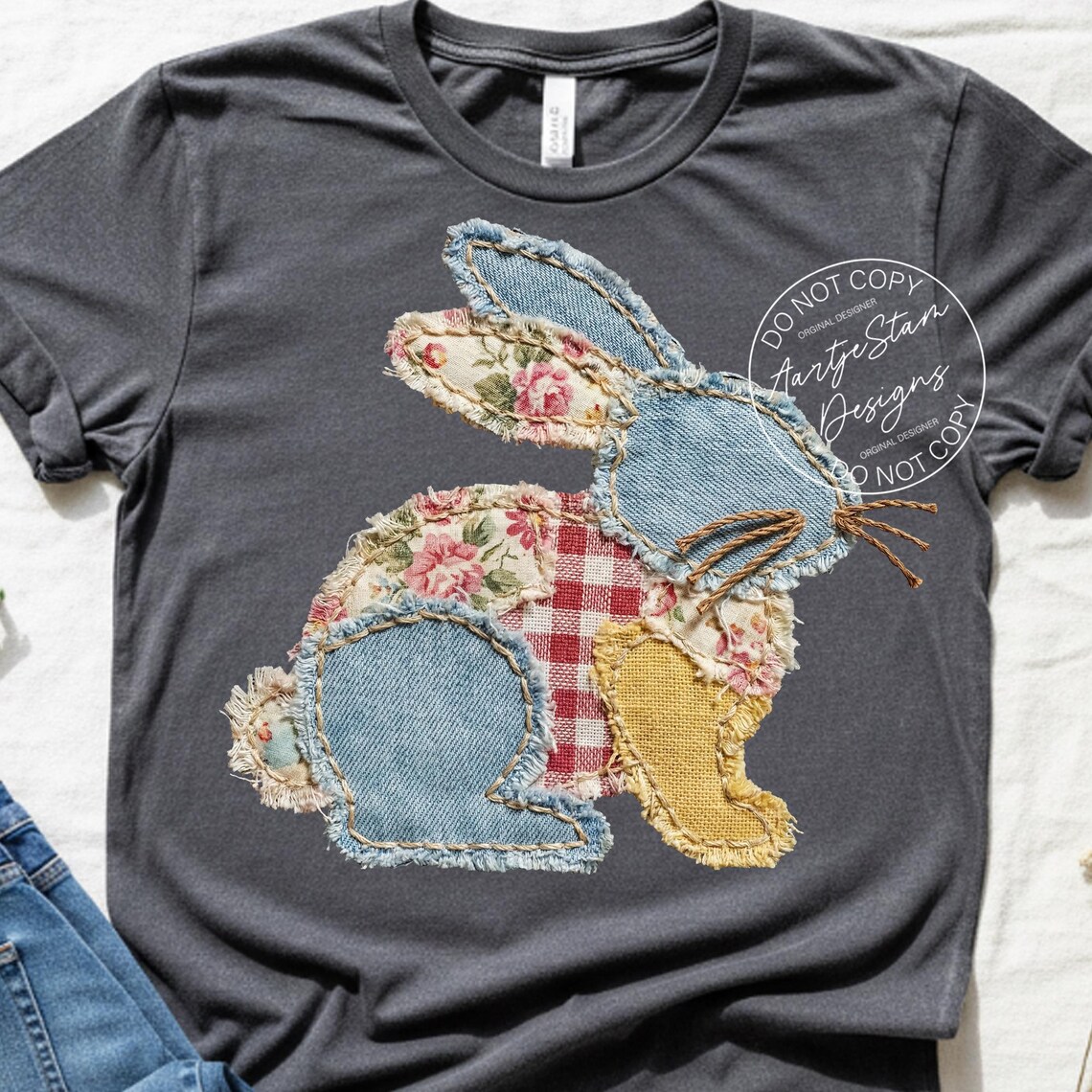 Floral Bunny Faux Patchwork Png, Retro Spring Easter Png, Vintage ...