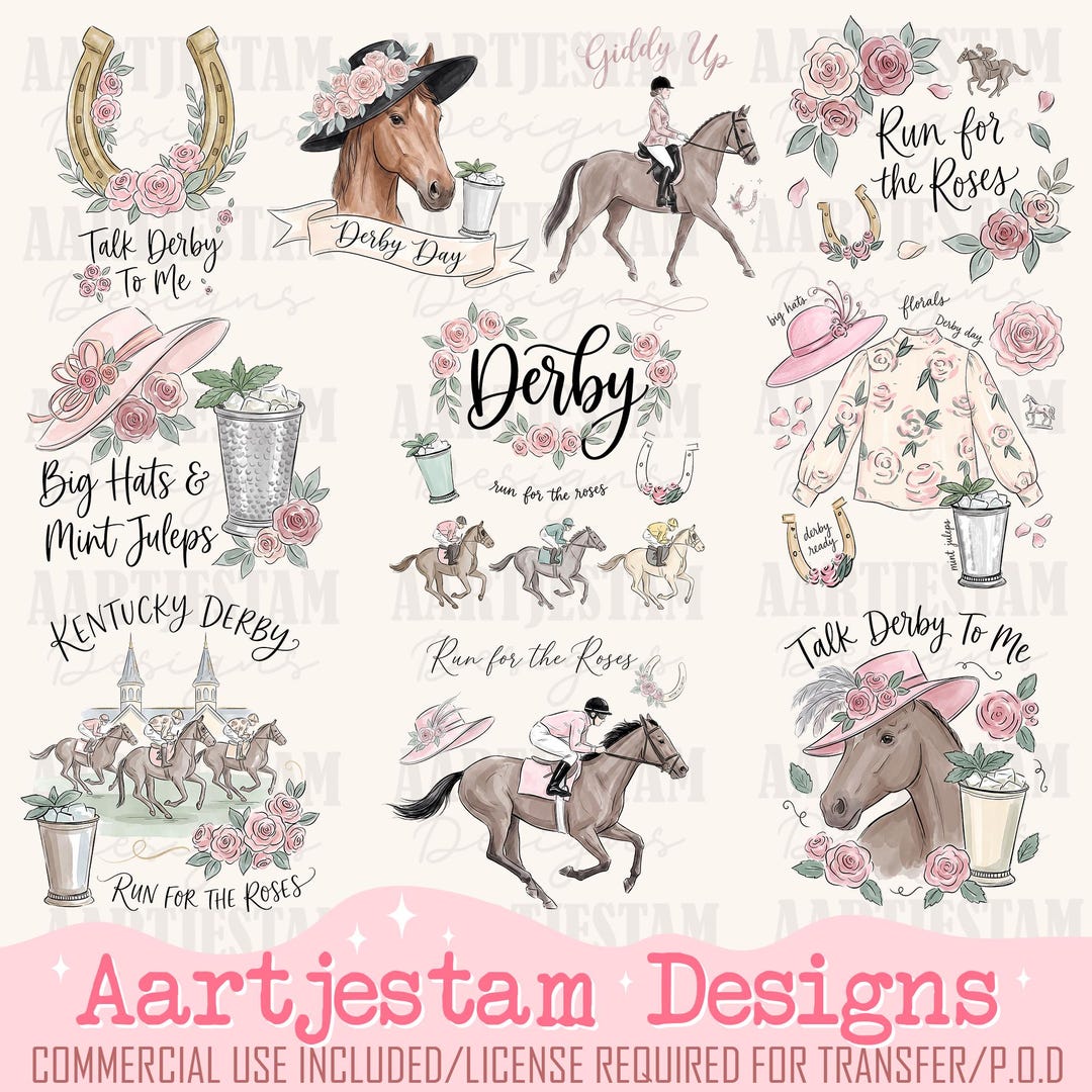 Kentucky Derby PNG Bundle, Preppy Coquette Horse, Floral Derby Day Mint ...