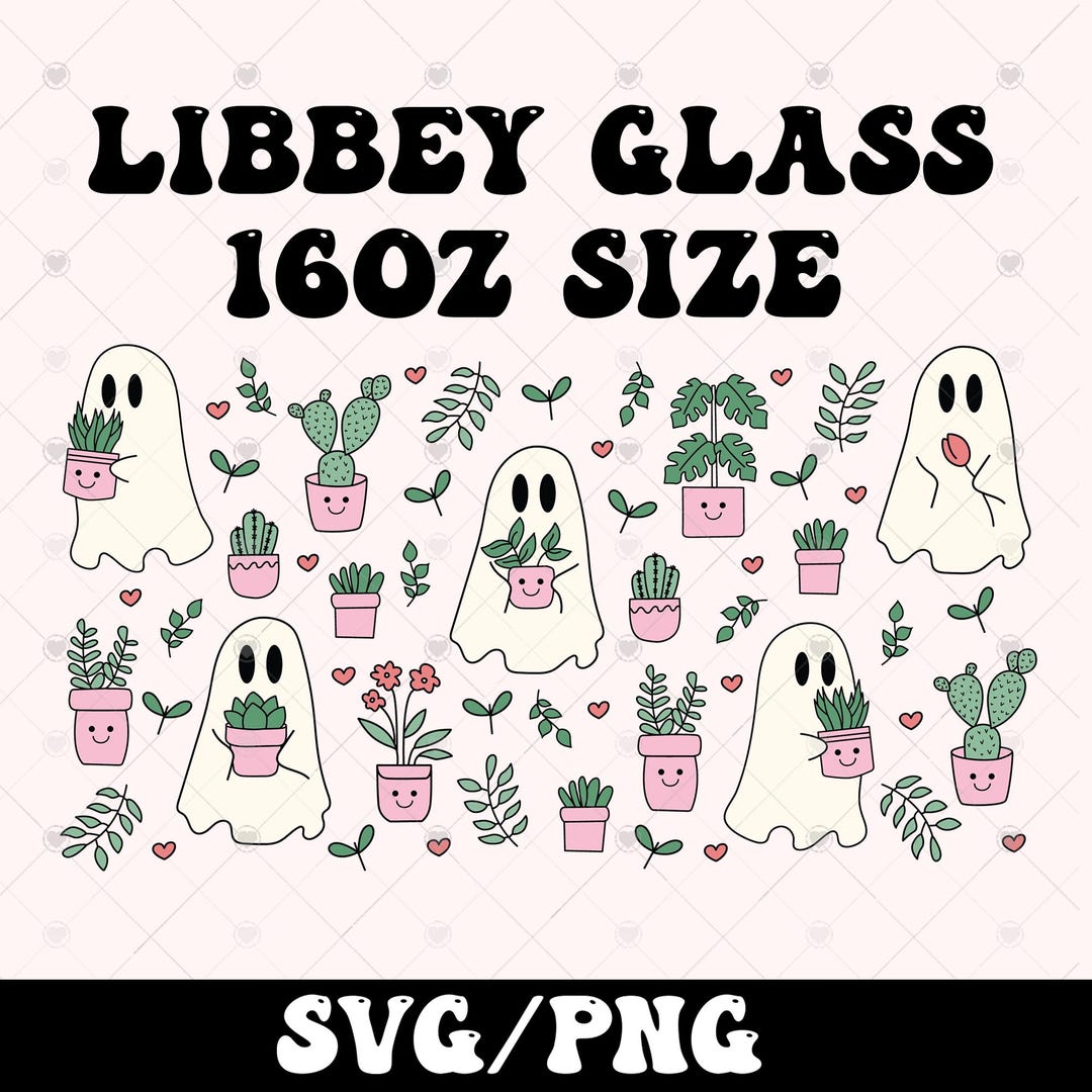 Ghosts and Plants Svg Png, Libbey 16oz Glass Can, Cute Halloween Glass ...