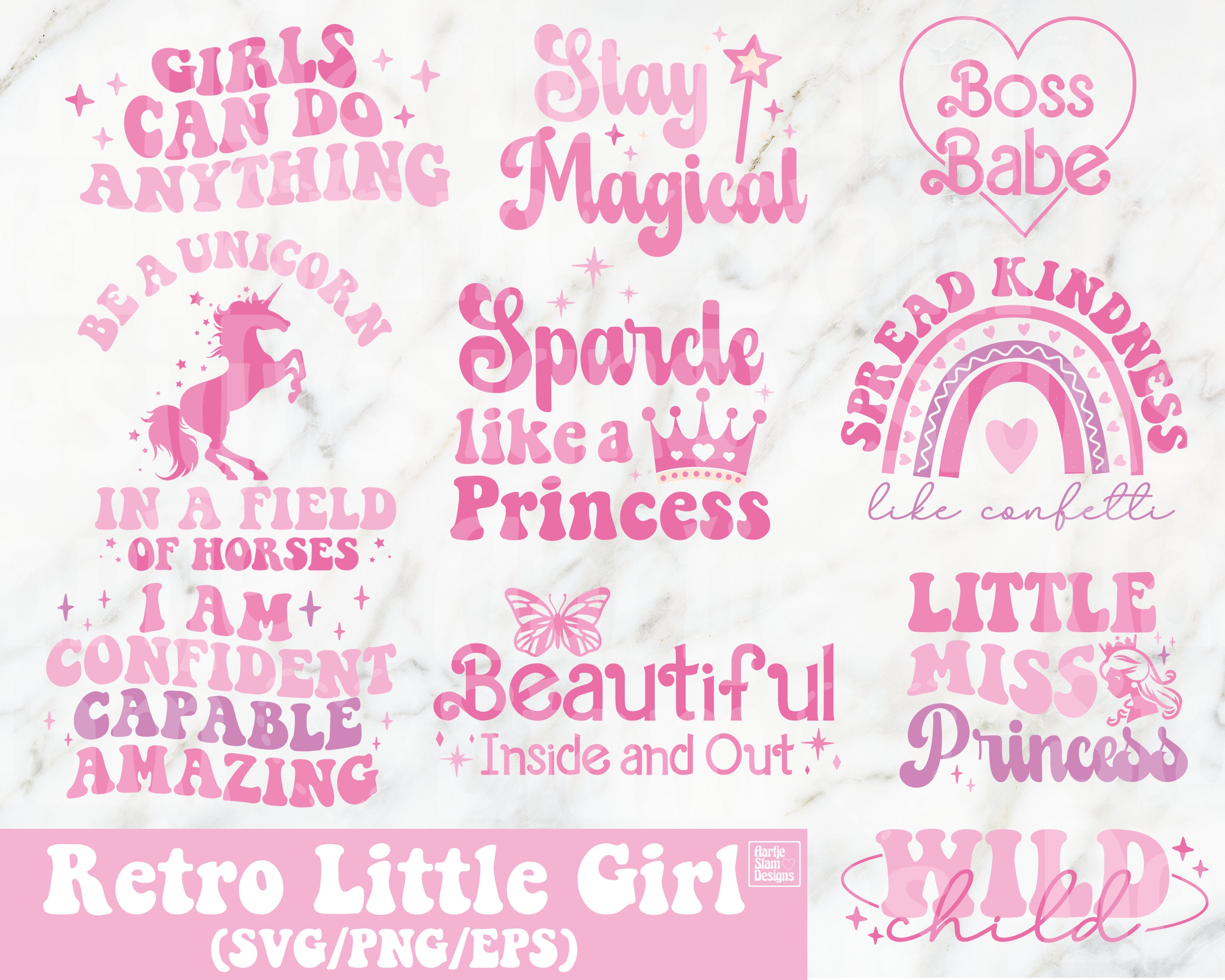 Retro Little Girl Svg Bundle, Little Girl Svg, Retro Designs, Little ...