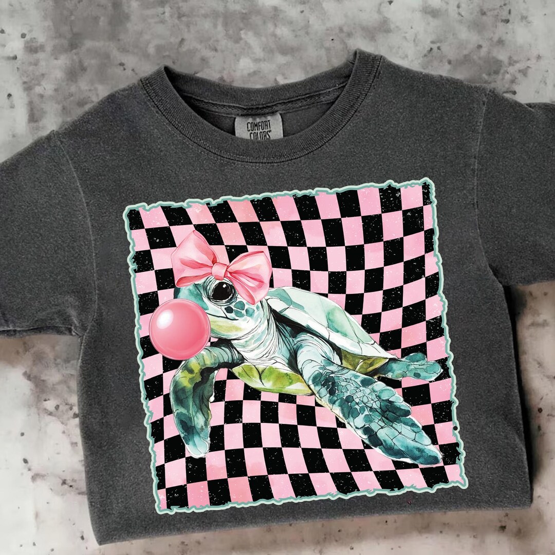 Summer Sea Turtle PNG, Coquette Summer PNG, Cute Checkered Background ...