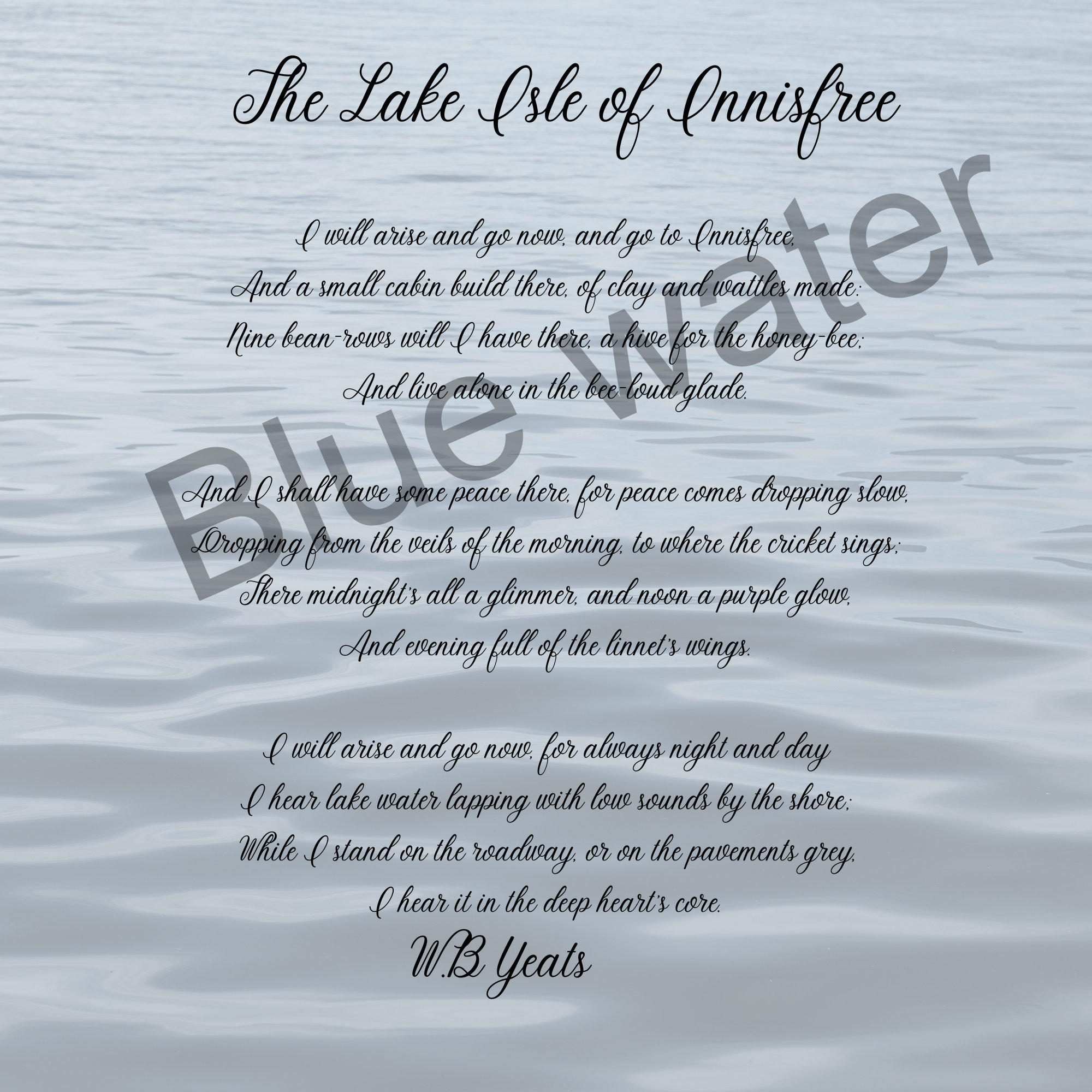 The Lake Isle of Innisfree Printed Poem Full Colour Poster Paper Print ...