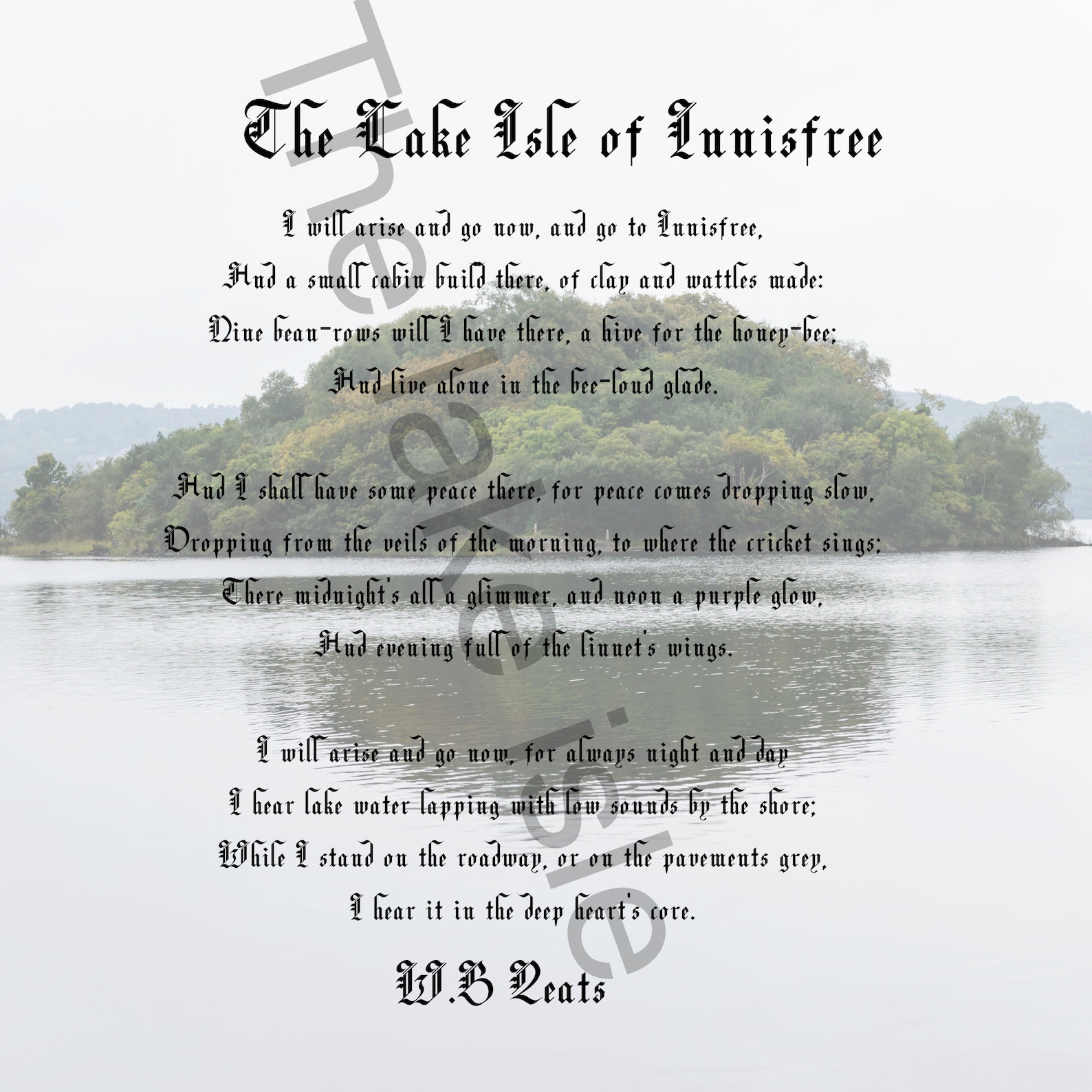 The Lake Isle of Innisfree Printed Poem Full Colour Poster Paper Print ...