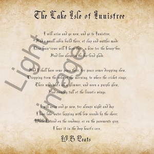 The Lake Isle of Innisfree Printed Poem Full Colour Poster Paper Print ...