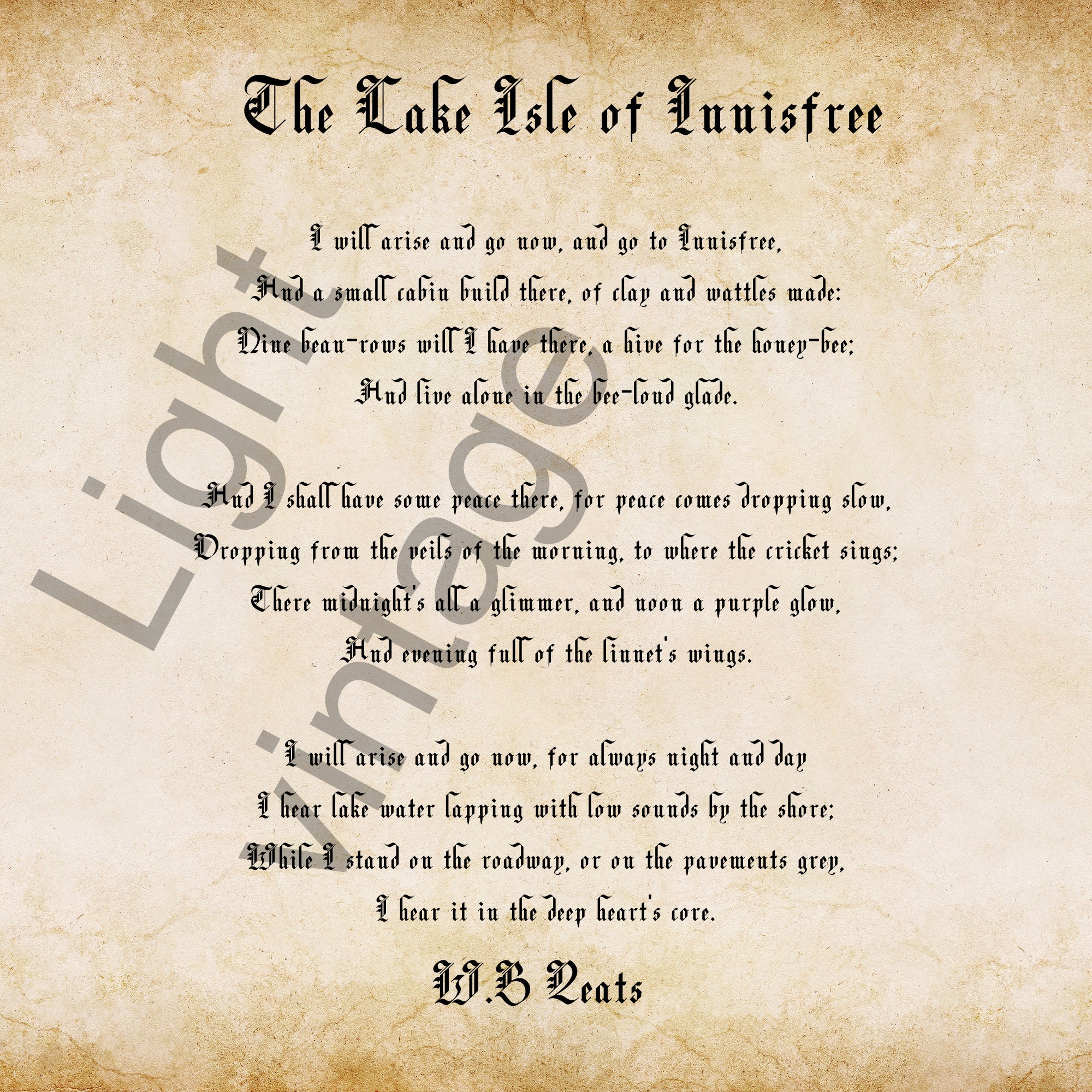 The Lake Isle of Innisfree Printed Poem Full Colour Poster Paper Print ...