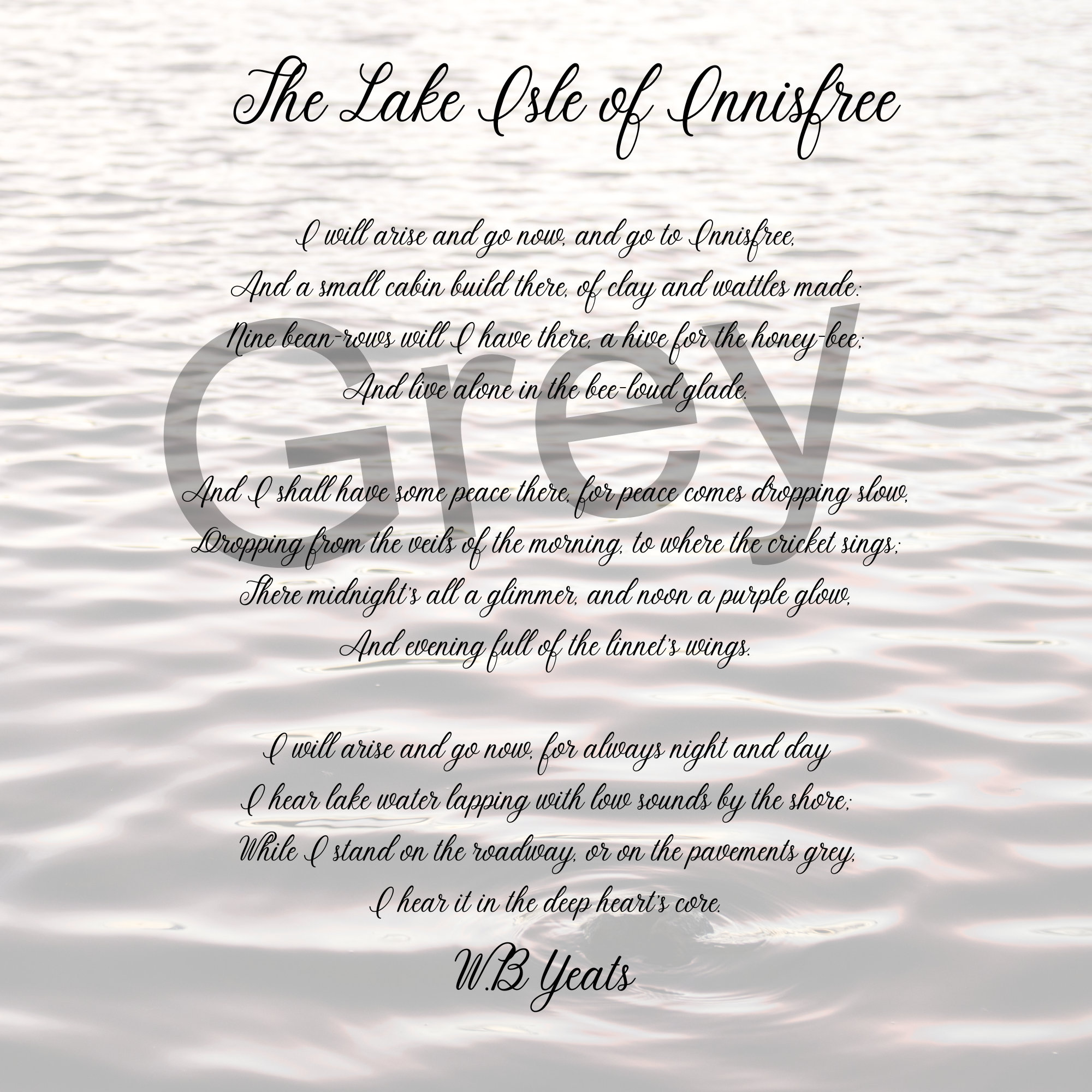 The Lake Isle of Innisfree Printed Poem Full Colour Poster Paper Print ...
