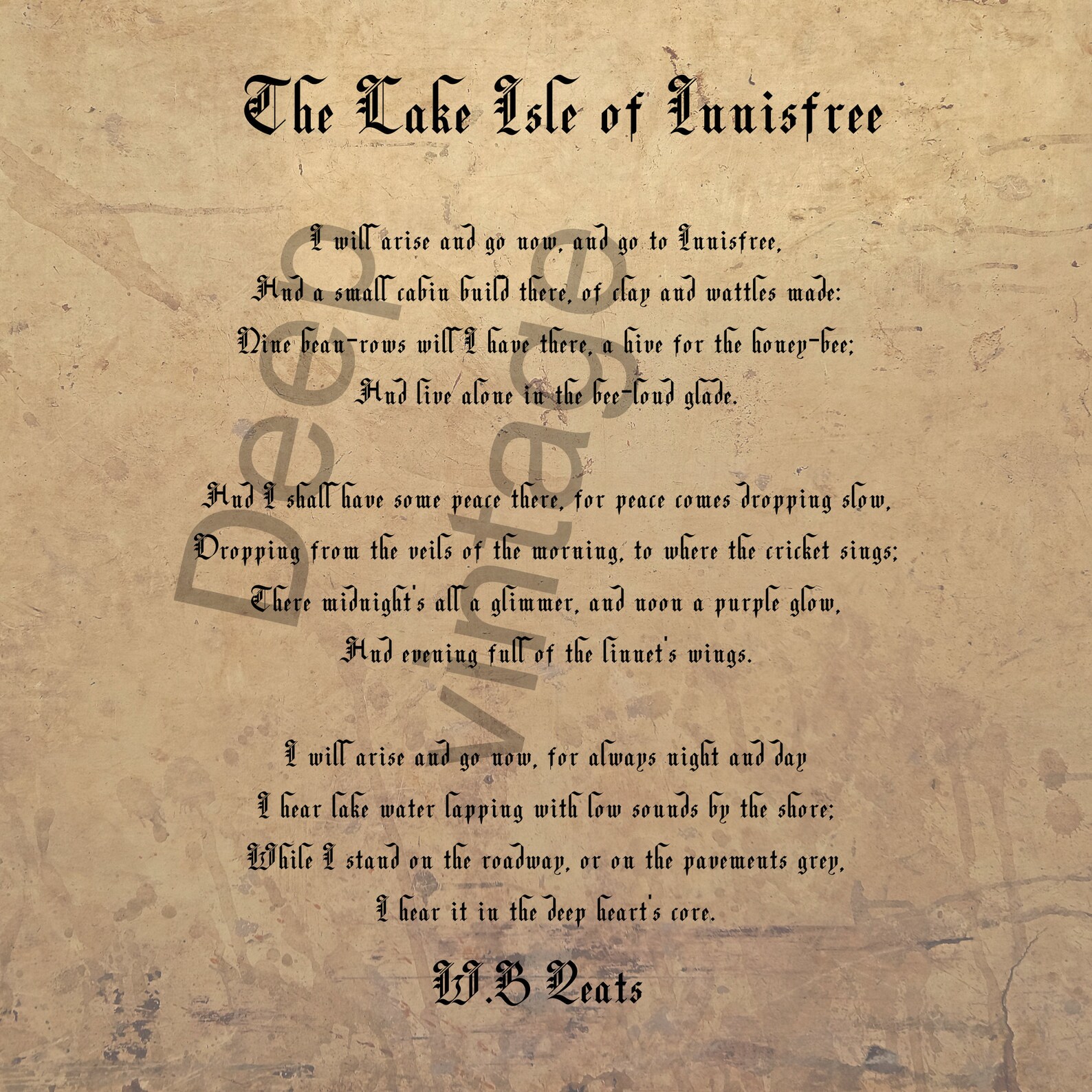 The Lake Isle of Innisfree Printed Poem Full Colour Poster Paper Print ...