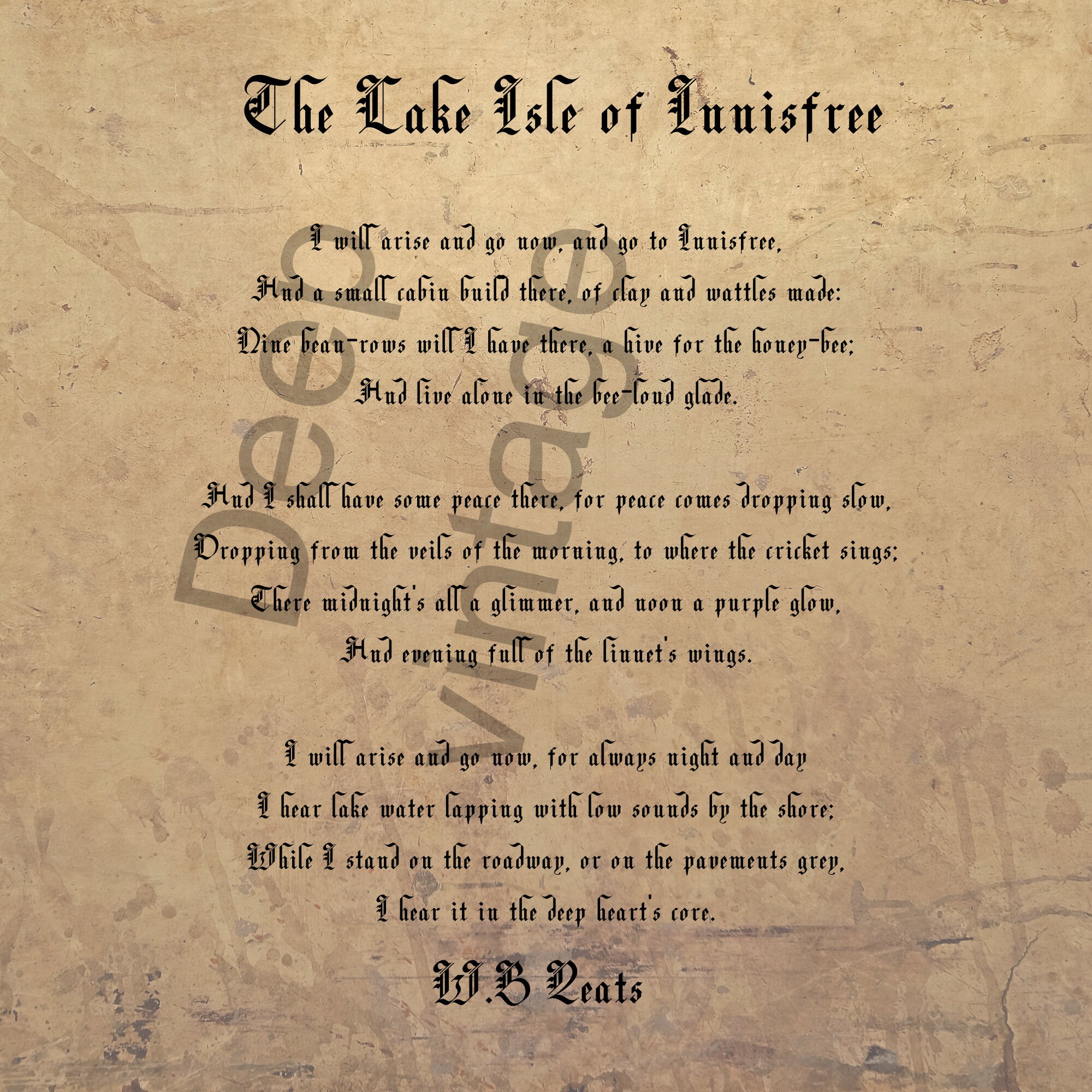 The Lake Isle of Innisfree Printed Poem Full Colour Poster Paper Print ...