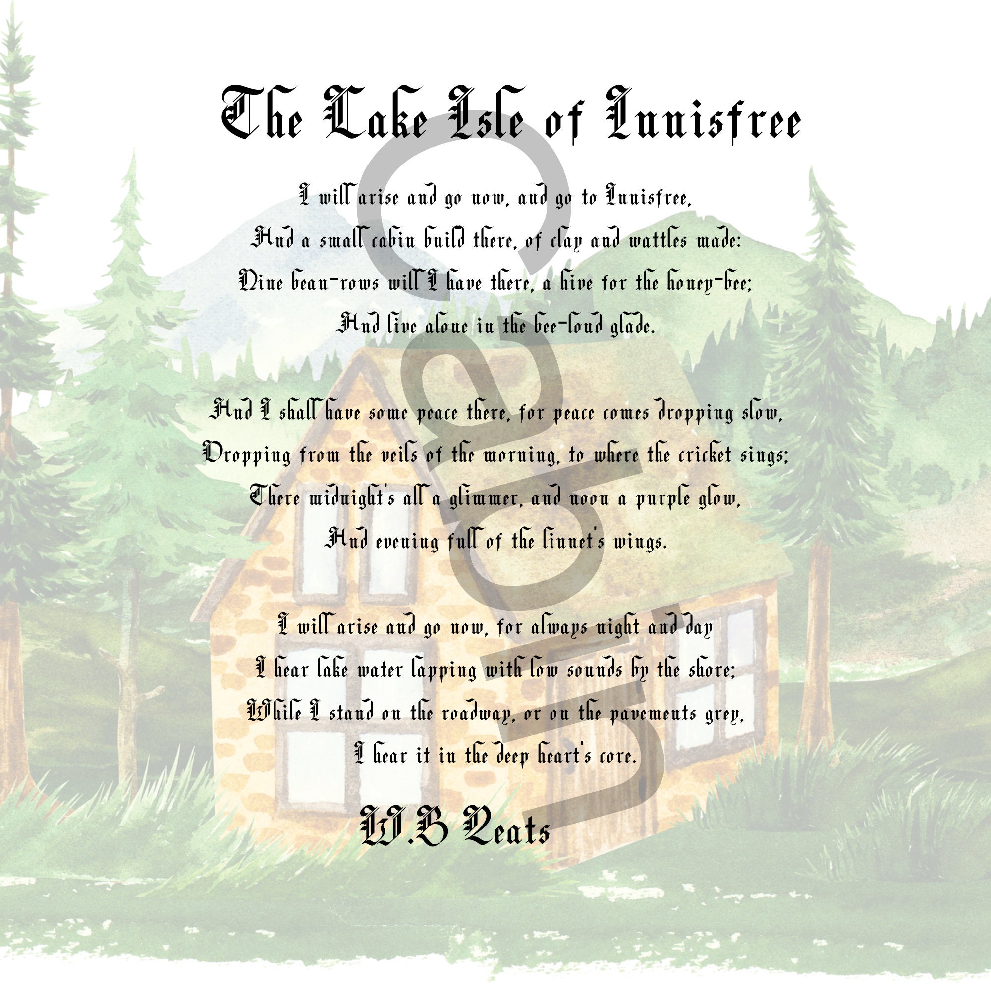 The Lake Isle of Innisfree Printed Poem Full Colour Poster Paper Print ...