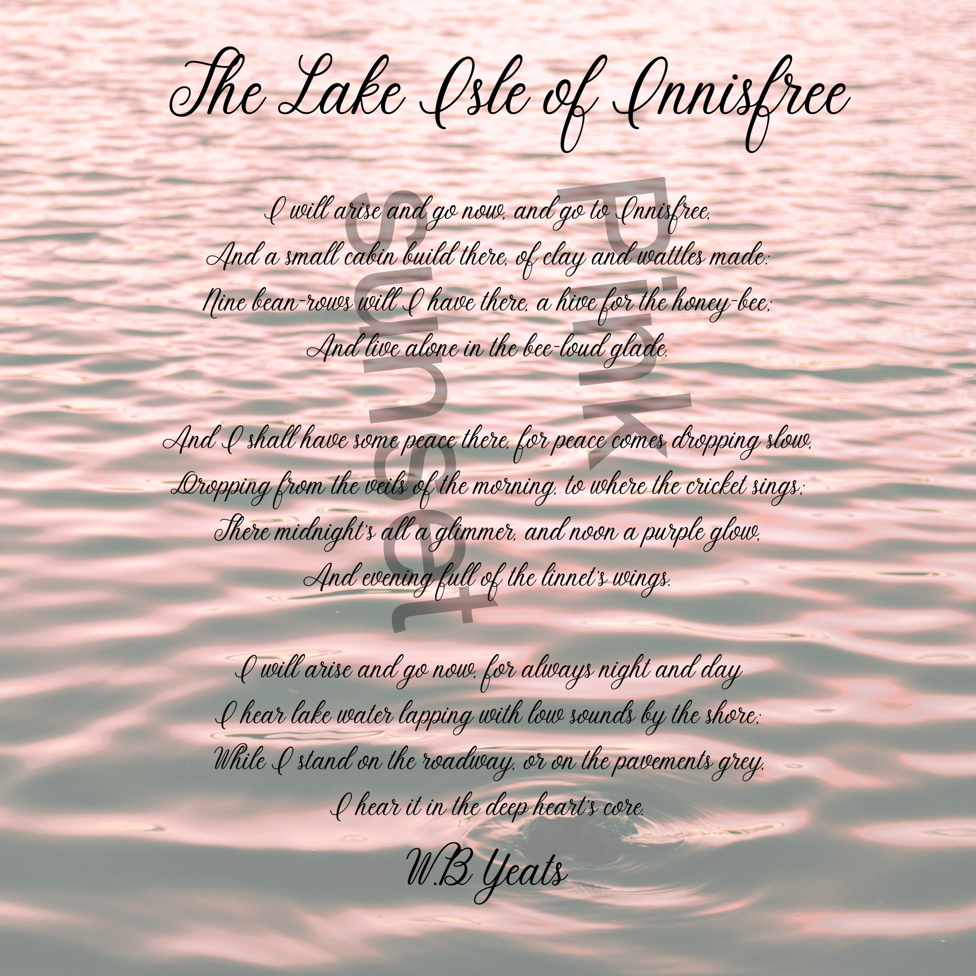 The Lake Isle of Innisfree Printed Poem Full Colour Poster Paper Print ...