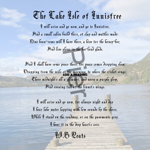 The Lake Isle of Innisfree Printed Poem Full Colour Poster Paper Print ...