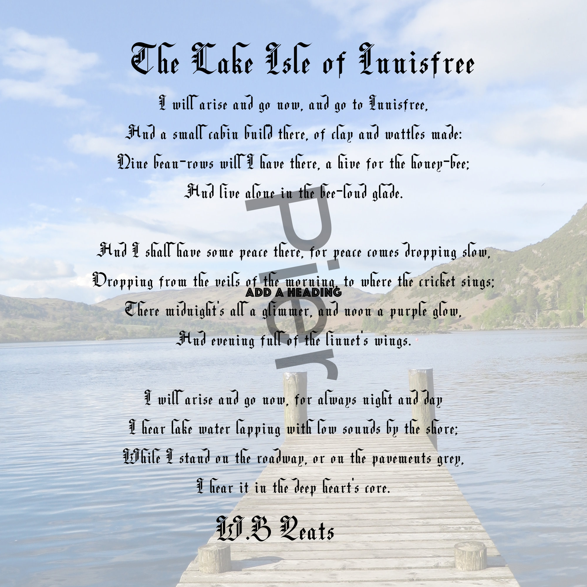 The Lake Isle of Innisfree Printed Poem Full Colour Poster Paper Print ...