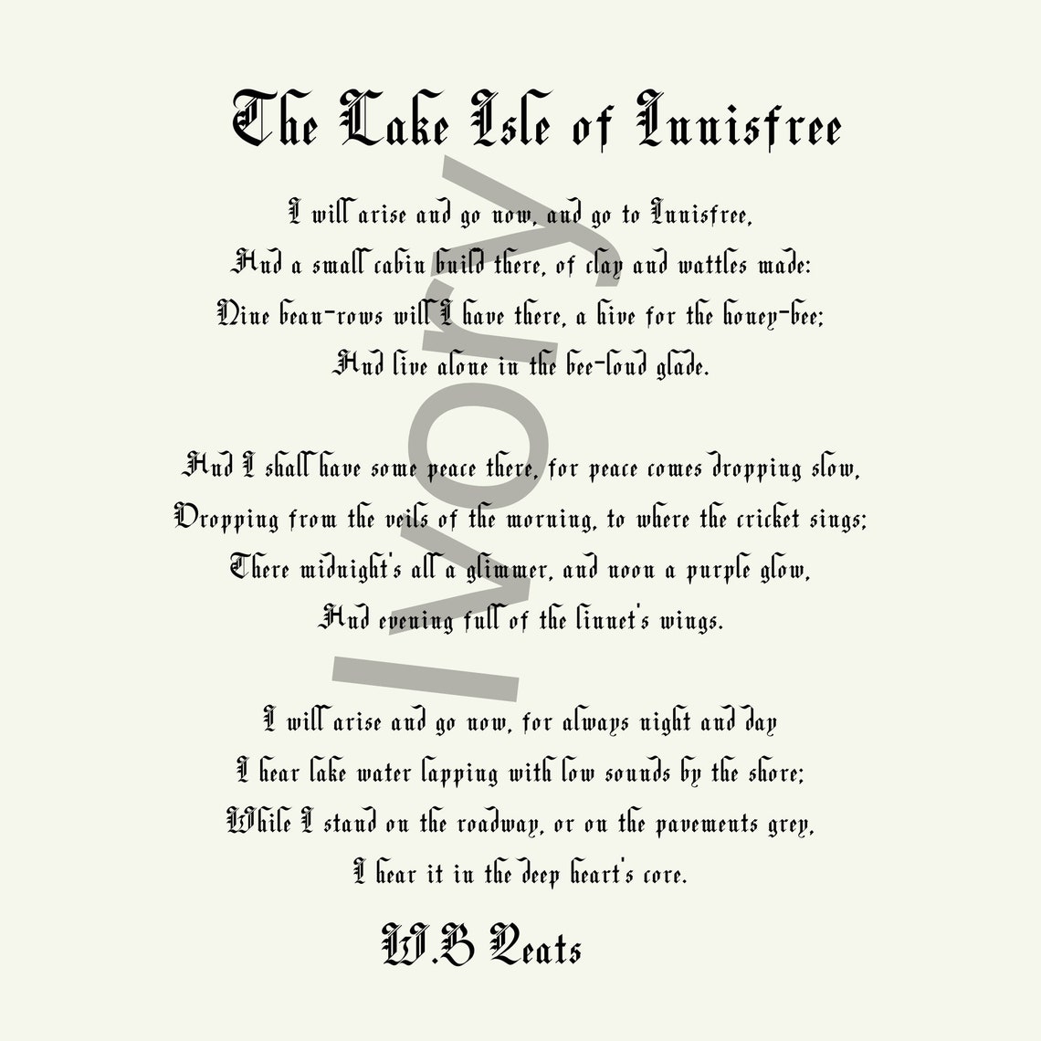 The Lake Isle of Innisfree Printed Poem Full Colour Poster Paper Print ...