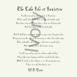The Lake Isle of Innisfree Printed Poem Full Colour Poster Paper Print ...