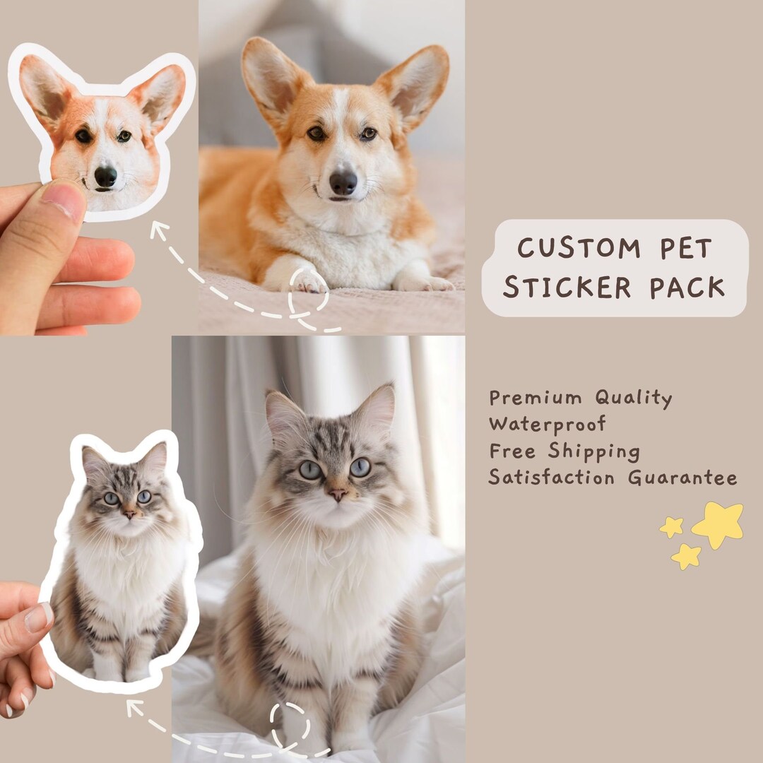 Custom Pet Sticker Pack, Die Cut Vinyl Waterproof, Personalized Gift ...
