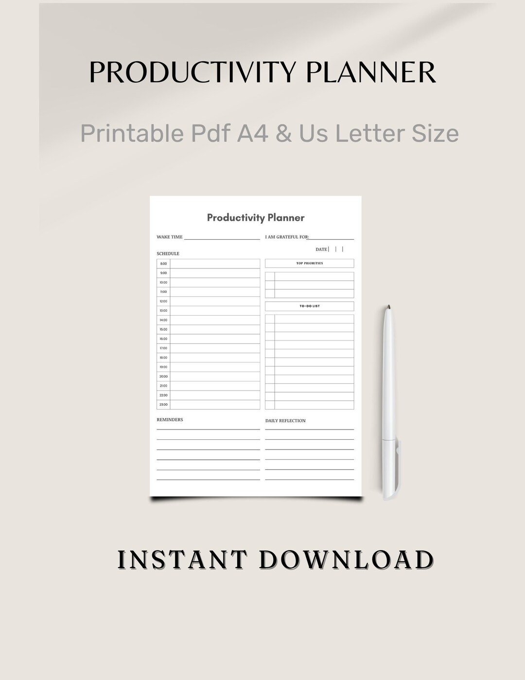 Productivity Planner Printable, Minimal to Do List Printable, Simple ...