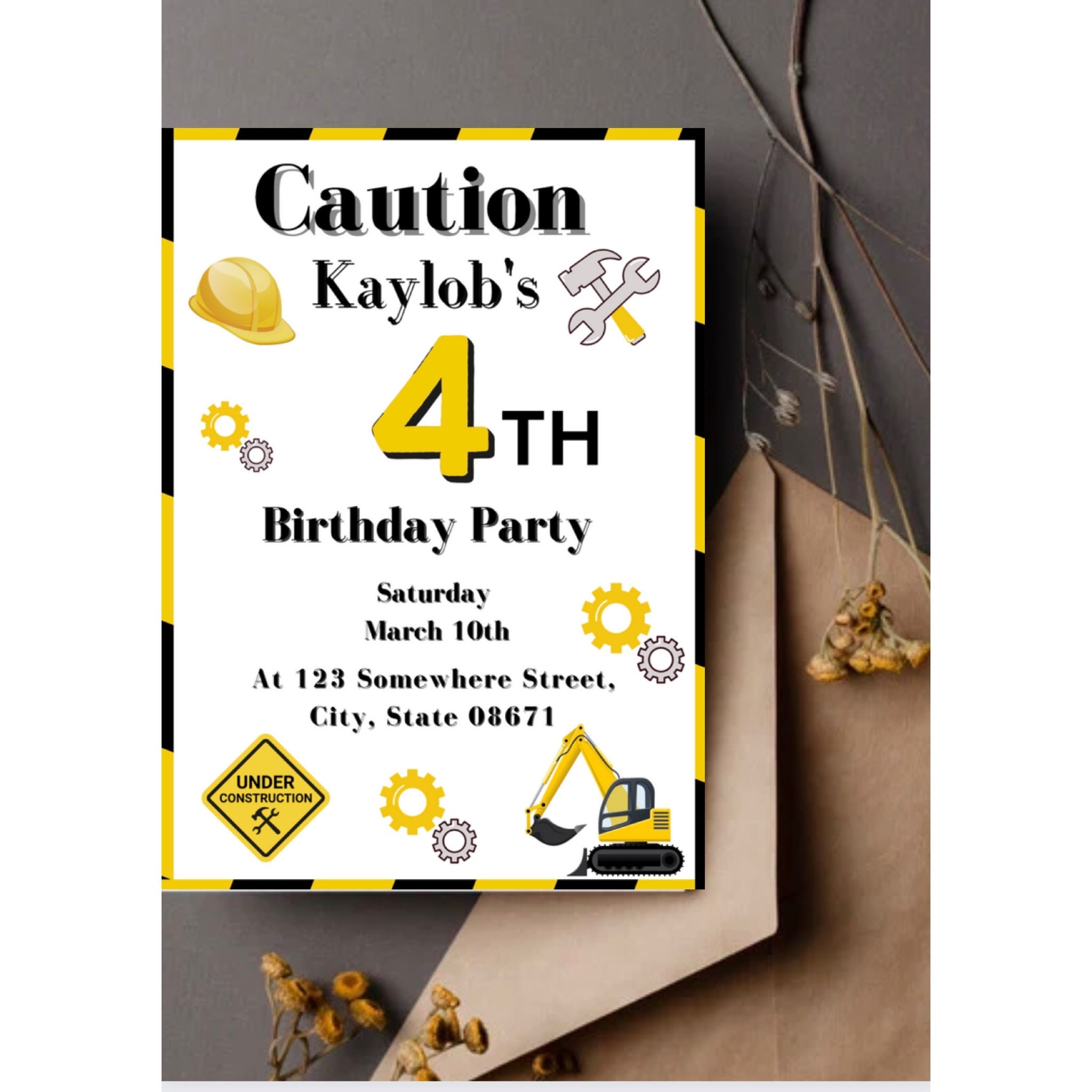Caution Construction Ahead Birthday Party Invitation - Etsy