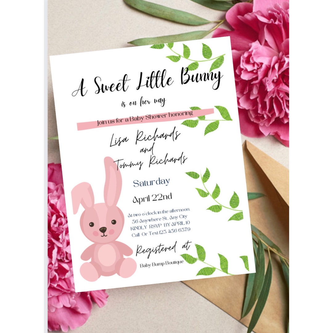 Sweet Little Pink Bunny Baby Shower Package Invitation - Etsy