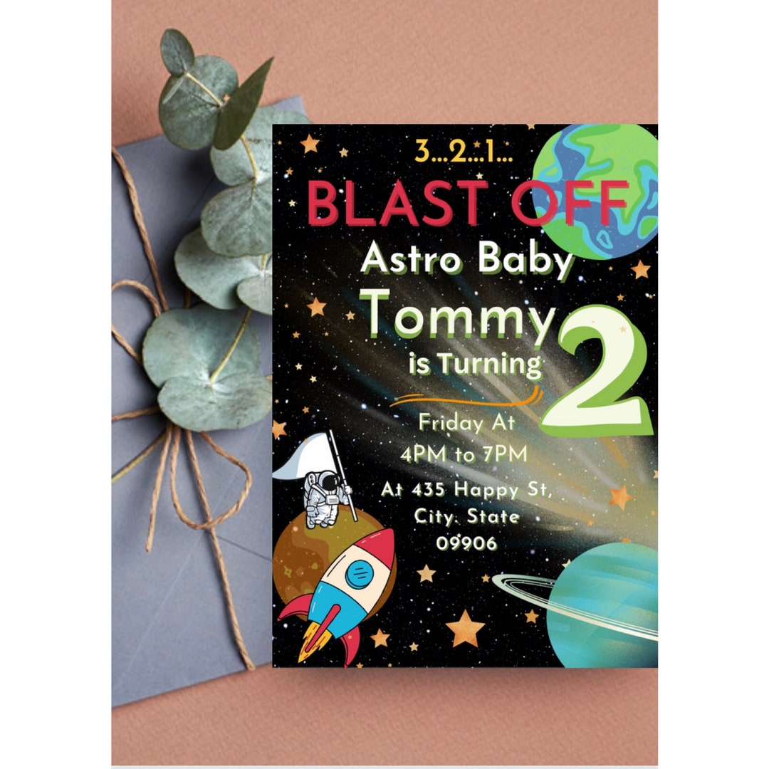 Astro Baby Birthday Invitation - Etsy