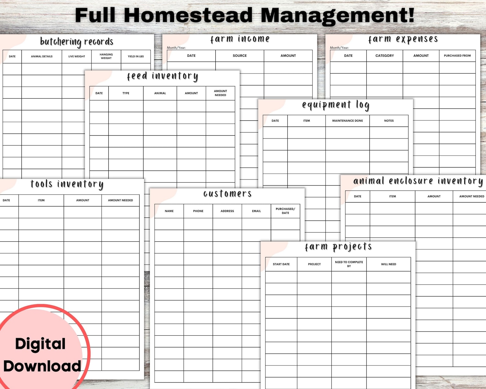 Printable Homestead Planner: Farm Animal Care, Gardening (digital ...