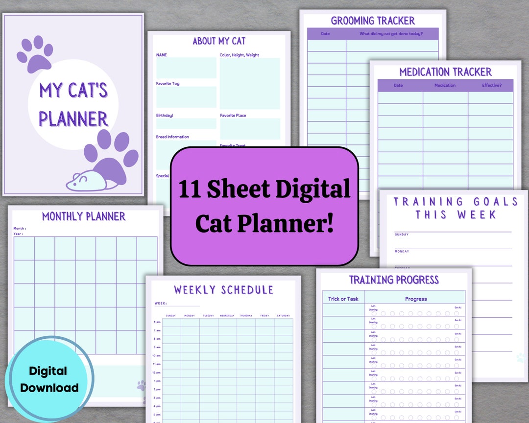 Cat Planner, Digital Cat Planner, Downloadable Pet Planner, Pet Planner ...