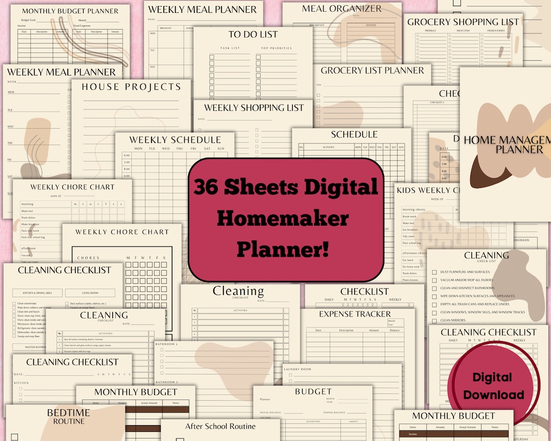 Digital Home Organization Planner, Homemaker Planner, Home Maker ...
