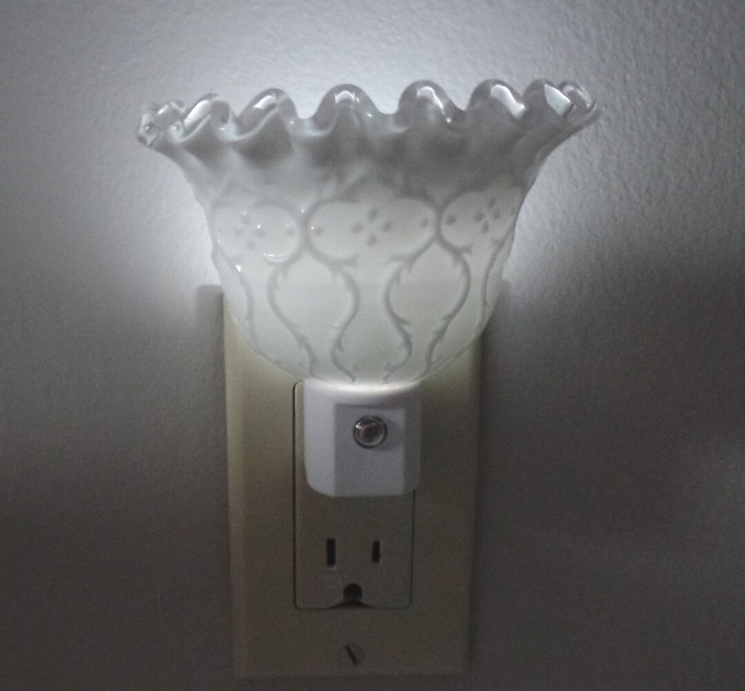 Fenton White Milk Glass LED Silver Crest Spanish Lace Custom Made Night ...
