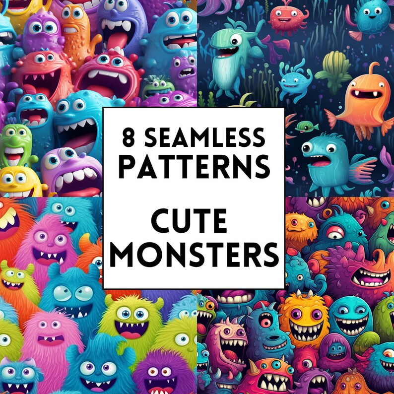 8 Seamless Patterns - Cute Monsters - Etsy