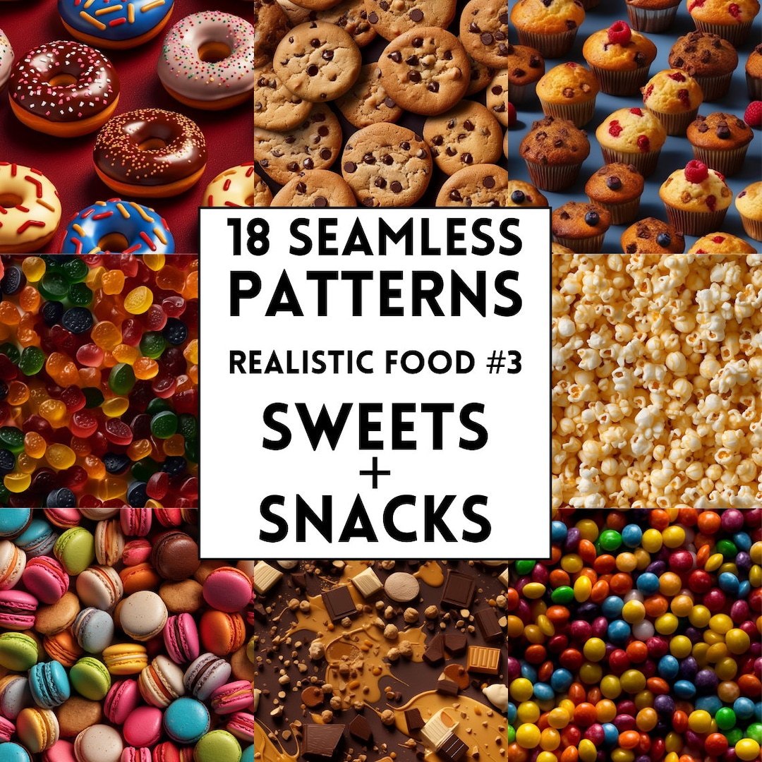 18 Seamless Patterns - Photorealistic Food Package # 3 - Sweets, Candy ...