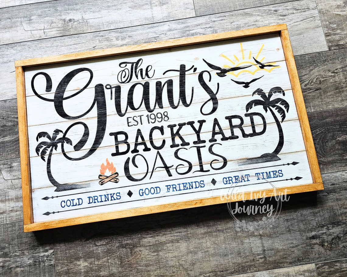 Custom Personalized Backyard Oasis Wood Sign Outdoor Patio Pool Outside ...