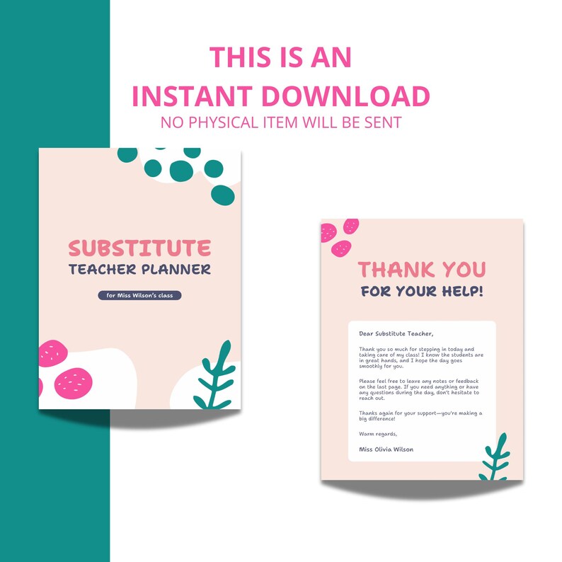 Editable Substitute Teacher Binder | Printable Emergency Sub Plans ...