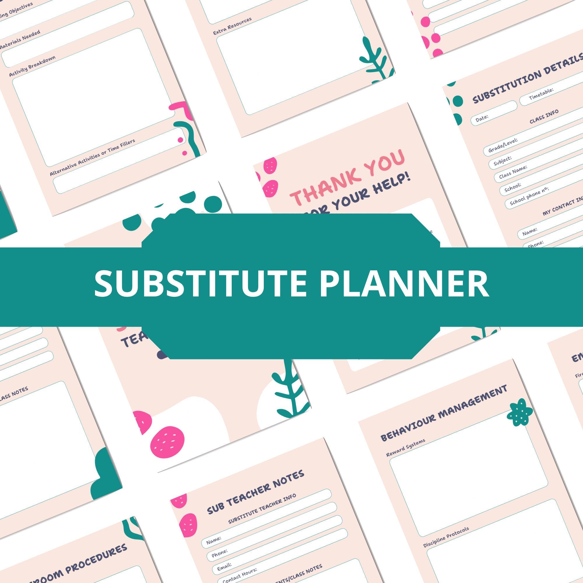 Editable Substitute Teacher Binder | Printable Emergency Sub Plans ...