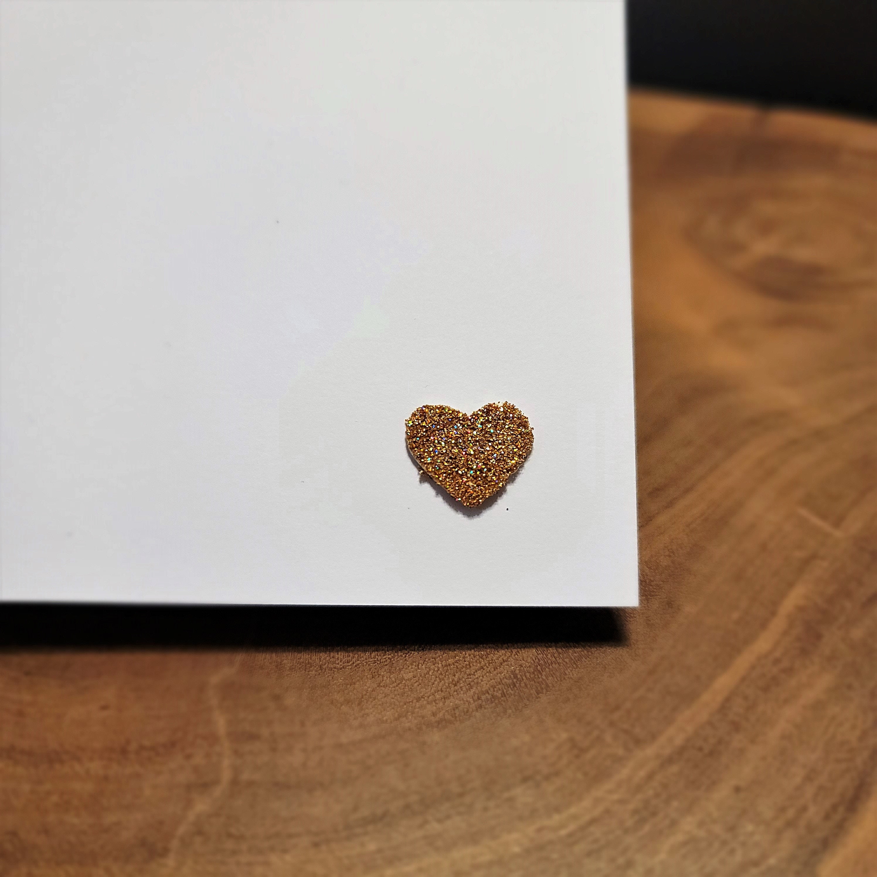 Gold Glitter Heart Card White hand-made - Etsy