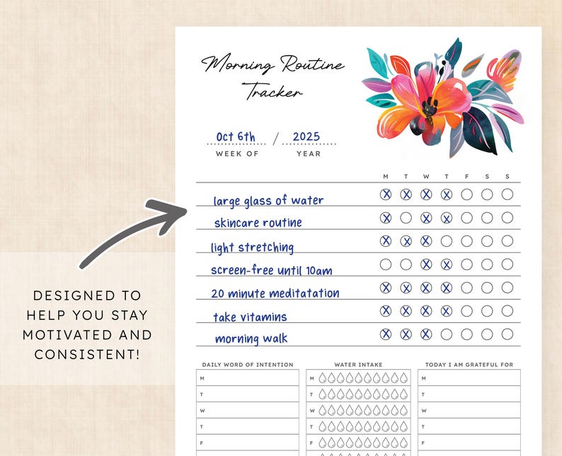 Morning Routine Template · Instant Download PDF · Tropical Treasure - Etsy