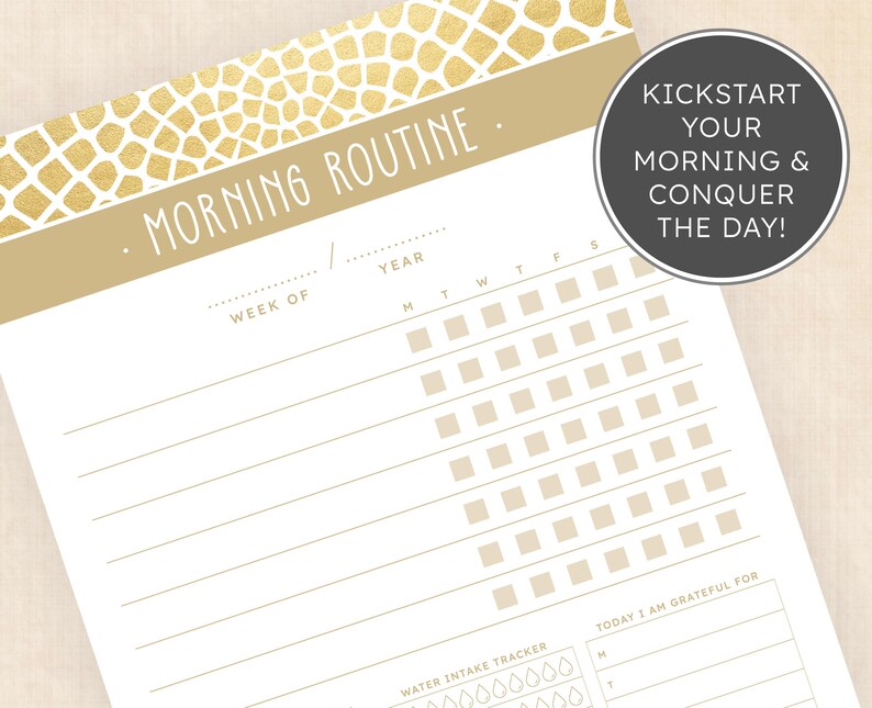 Morning Routine Template · Instant Download PDF · Golden Glamour - Etsy